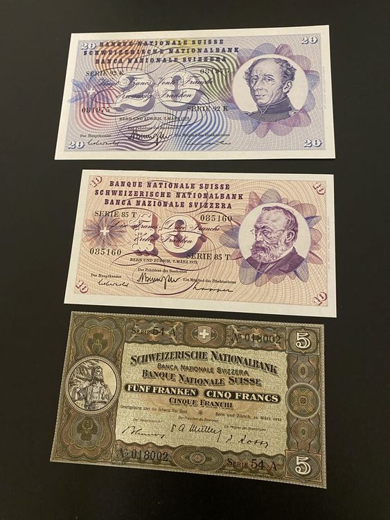 3 Banknoten Bankfrisch (Neu (gemäss Beschreibung)) in Dällikon für CHF ...