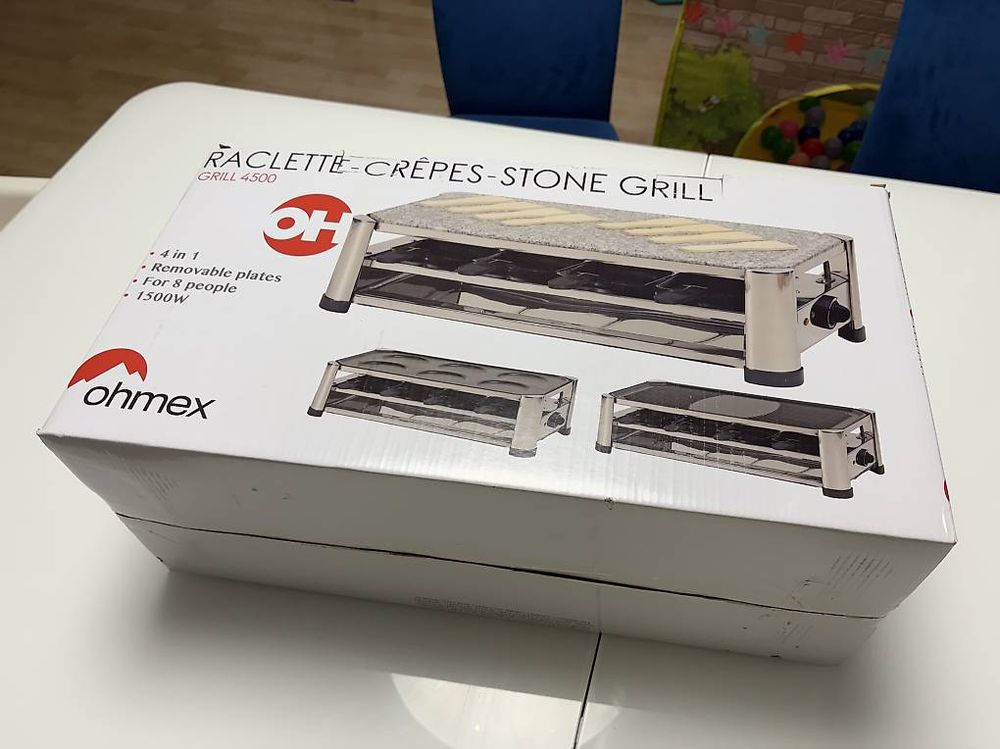 4 in 1 Raclette Grill, mit Stein, und Crêpesplatte 8 Pers. | Kaufen auf Ricardo
