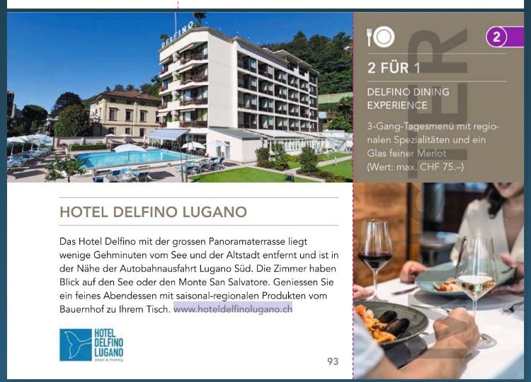 2 für 1 Delfino Dining Experience Lugano (Neu und originalverpackt) in Bonstetten für CHF 7 ...