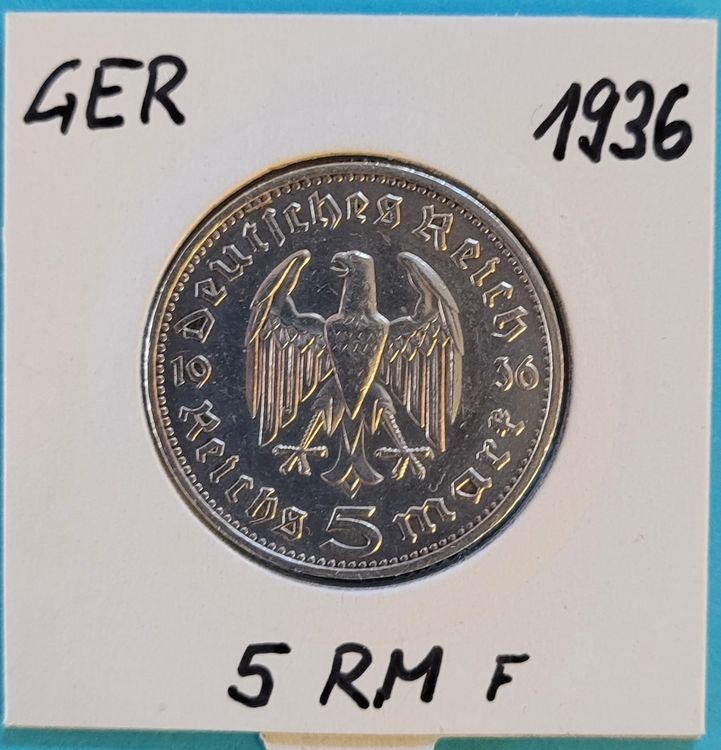 5 ReichsMark 1936 F Silber "Nazi-Deutschland" TopErhaltung | Kaufen auf Ricardo