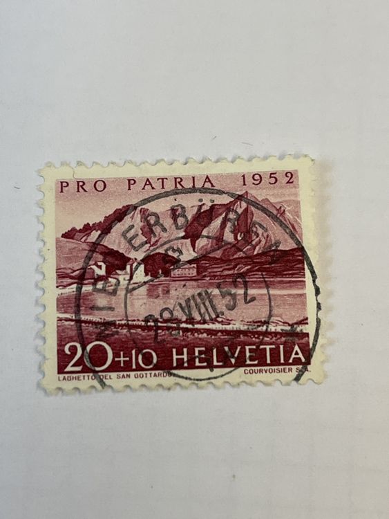 Pro Patria 1952 Briefmarke 20+10 Helvetia Schweiz 🇨🇭 (Gebraucht) in Mägenwil für CHF 1 – mit ...