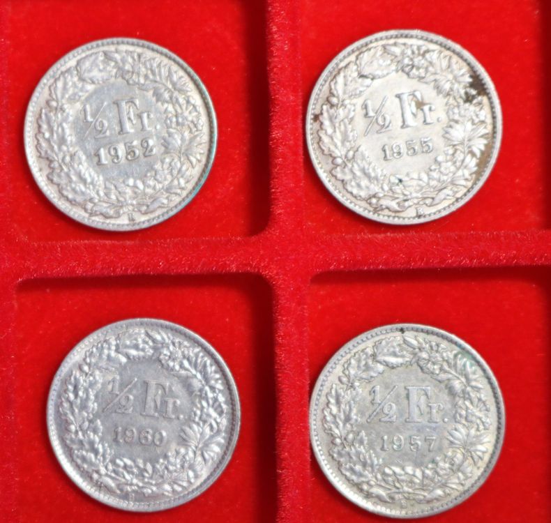 50 Rappen Lot Silbermünzen 1952, 1955, 1957, 1960 (Gebraucht) in Winterthur für CHF 5.4 – mit ...