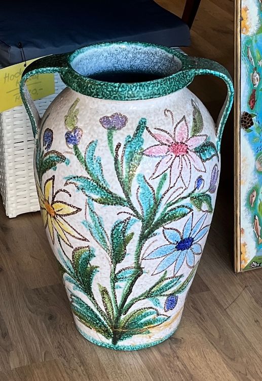 Grosse Keramik Vase Vintage Blumenmuster 2 Henkel 60er Jahre (D ...