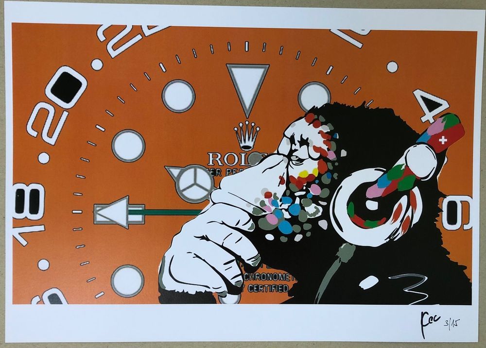 KeC: Banksy Ape enjoying time with Rolex, (A3) signiert 3/15 (Neu (gemäss Beschreibung)) in ...