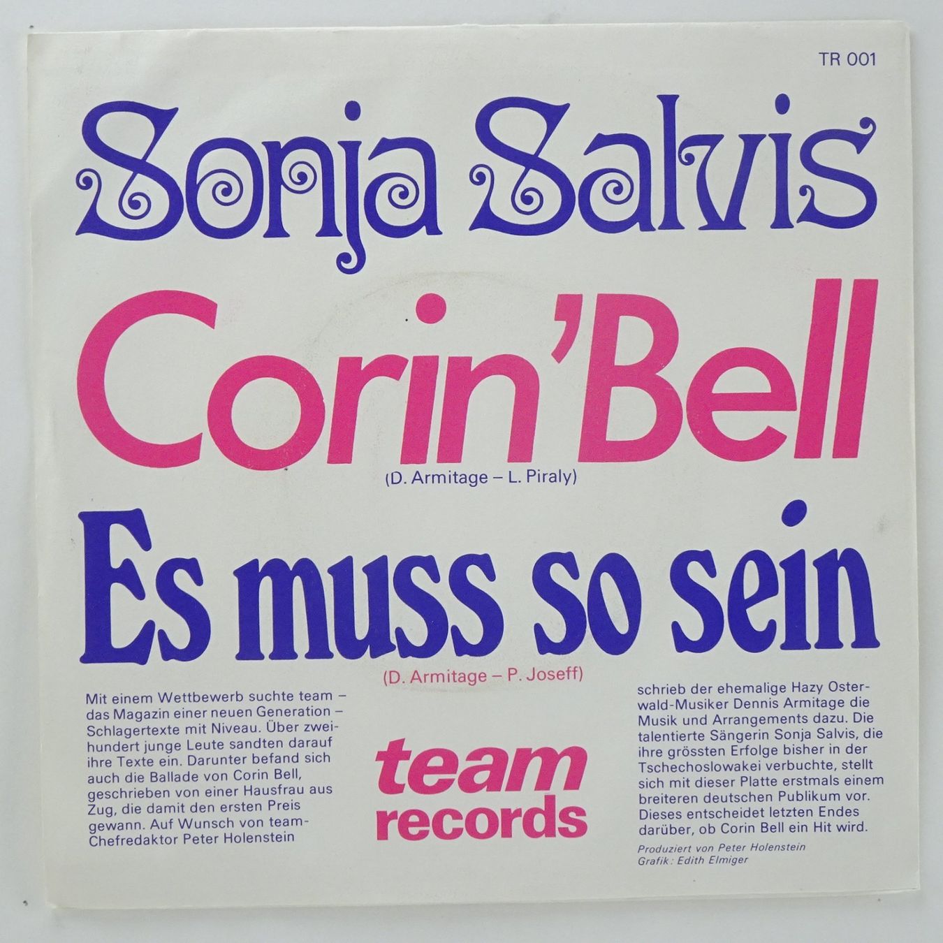 Salvis Sonja [CH] - Corin' Bell b/w Es Muss So Sein (signed) (Gebraucht ...