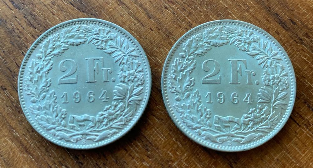 Schweiz 2 x 2 Franken 1964 Silber Top Erhaltung! | Kaufen auf Ricardo