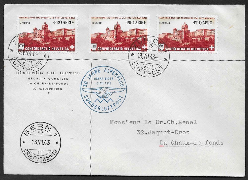 1943:: 30 Jahre Alpenflug mit 3 X Pro Aero Nr.F36 Zürich | Kaufen auf Ricardo