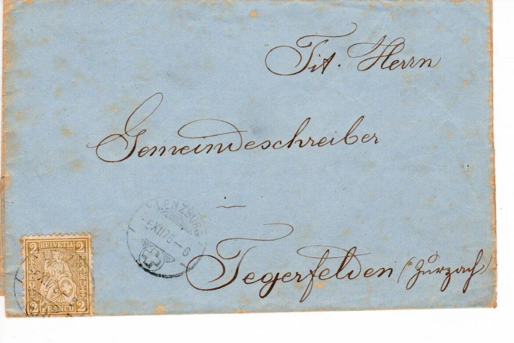 Brief Lenzburg - Tegerfelden 1876 mit Zwergstempel (Gebraucht) in Wolhusen für CHF 24 – mit ...