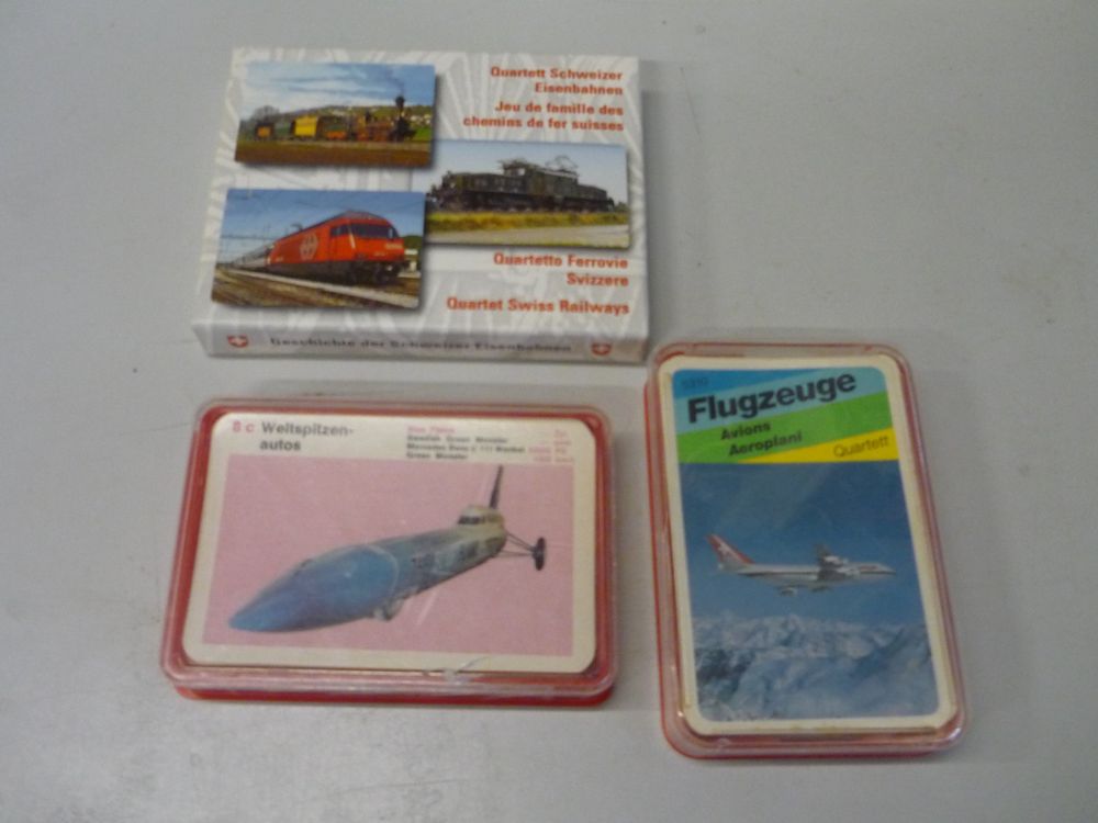 3 x Quartett 80er - Auto - Flugzeuge + Schweizer Eisenbahnen (Gebraucht) in Beringen für CHF 20 ...