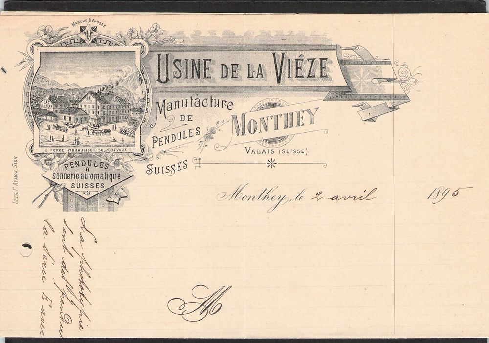 Illustrierter Geschäftsbrief Monthey VS , Uhrenfabrik, 1895 | Kaufen ...