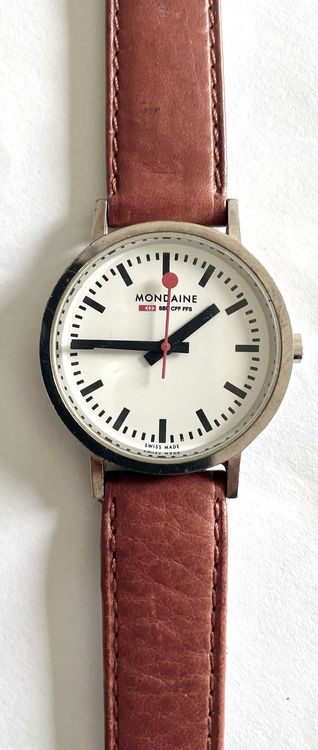 ORIGINAL MONDAINE SBB-UHR CLASSIC MIT LEDERBAND, NP CHF229.- (Gebraucht ...