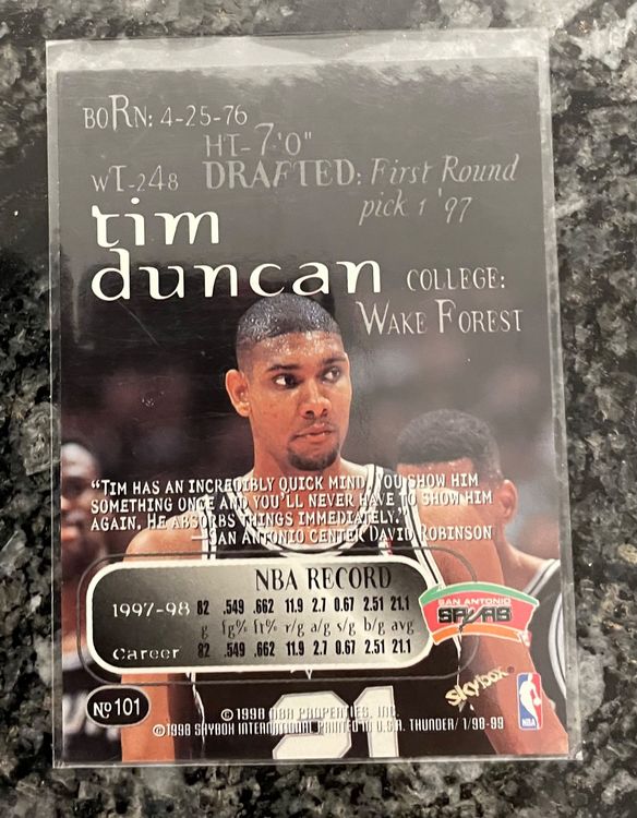 NBA Tim Duncan Skybox Thunder 98/99 Card (Neu (gemäss Beschreibung)) in ...