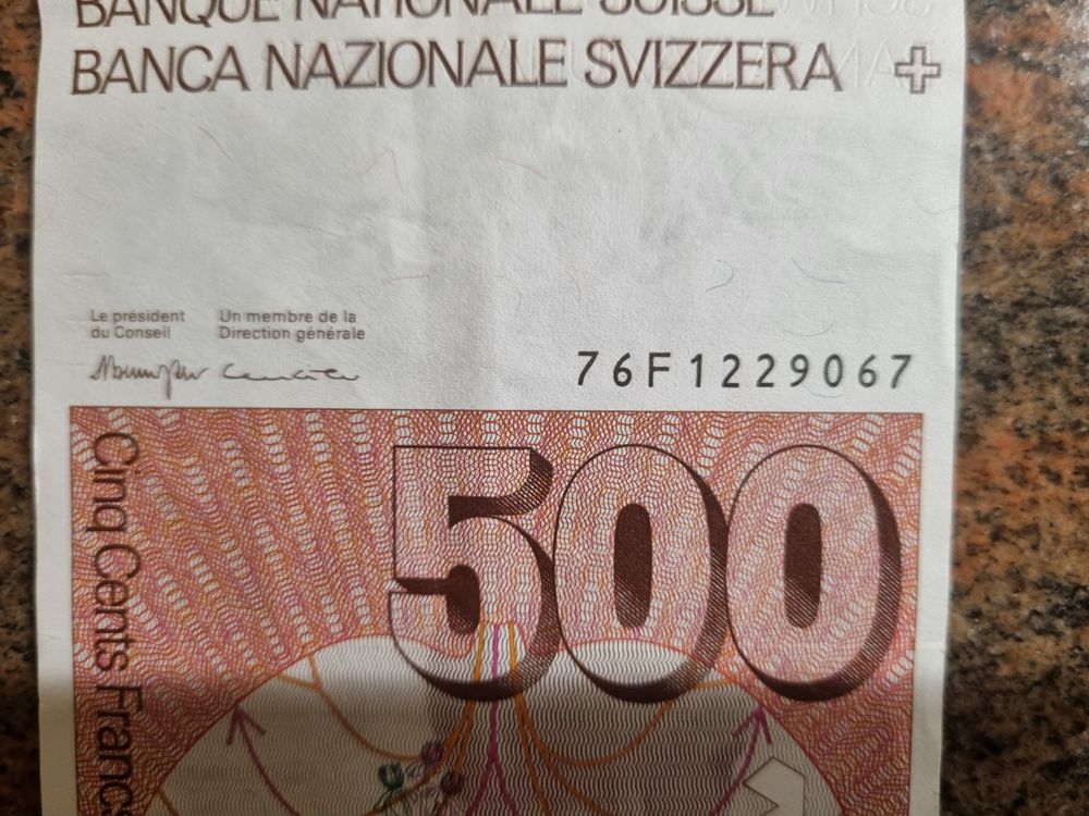 Schweizer 500-Franken-Note, 6. Serie, Jahrgang 1976. Selten! (Gebraucht ...