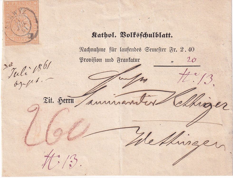 Beleg mit Strubel 25, Zweikreisstempel SCHWYZ (Gebraucht) in Samnaun-Compatsch für CHF 25 – mit ...