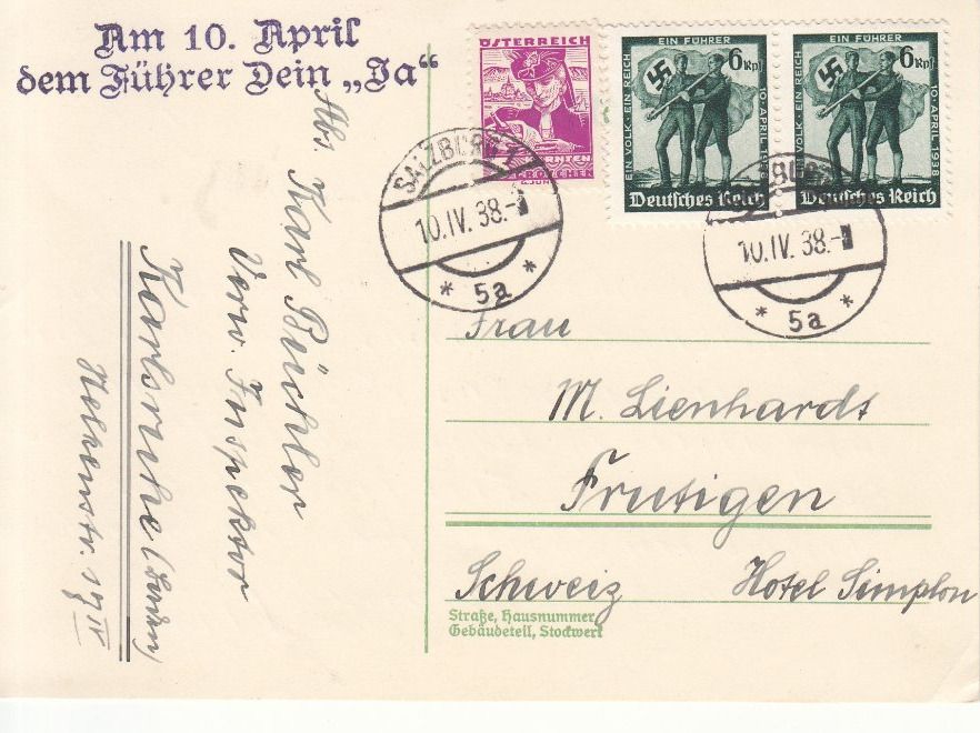 DR Postkarte "dem Führer Dein Ja", Salzburg 10.04.1938 | Kaufen auf Ricardo