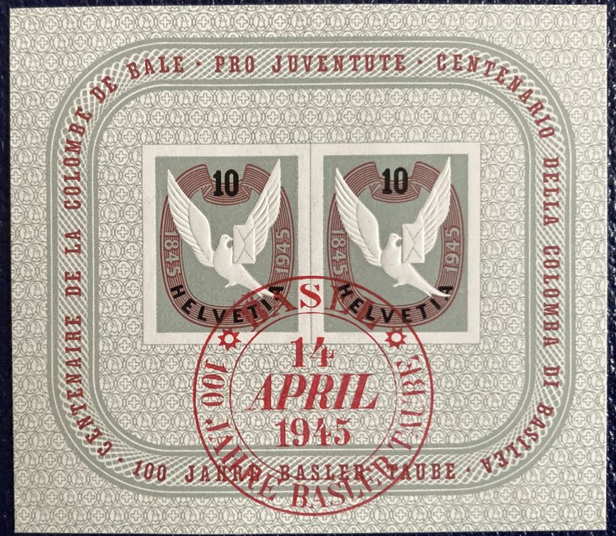Baslertaube Block 1945 W23 ET gestempelt, SBK 100 Fr. (Gebraucht) in Flawil für CHF 17.5 – mit ...
