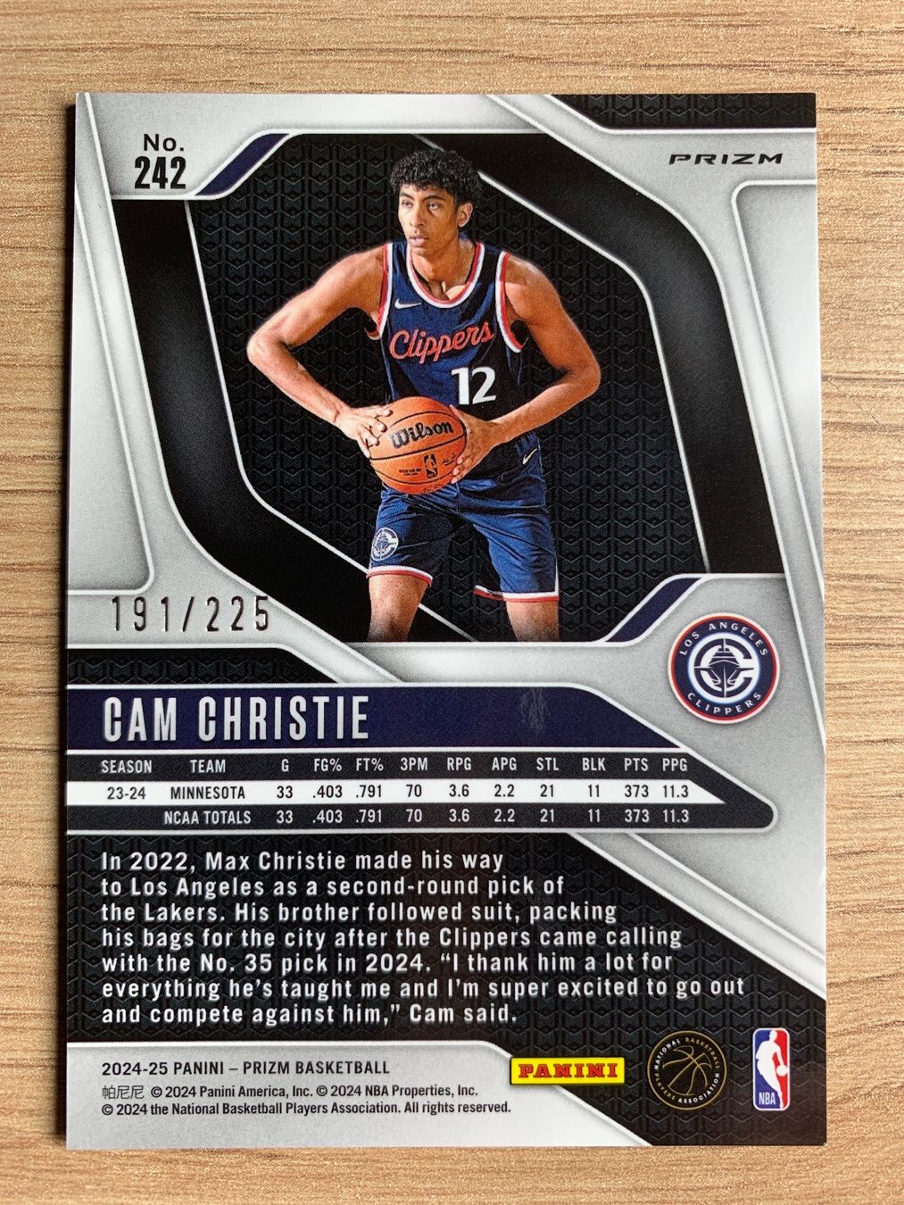 NBA Cam Christie RC 191/225 LIMITED ORANGE PRIZM Prizm 24/25 (Gebraucht ...