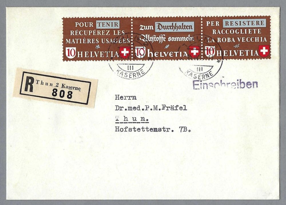 1942, ALTSTOFF, DREIERSTR. T,D,R (F,D,I Z/35b), BRIEF 0 THUN (Gebraucht) in Pura für CHF 25 ...