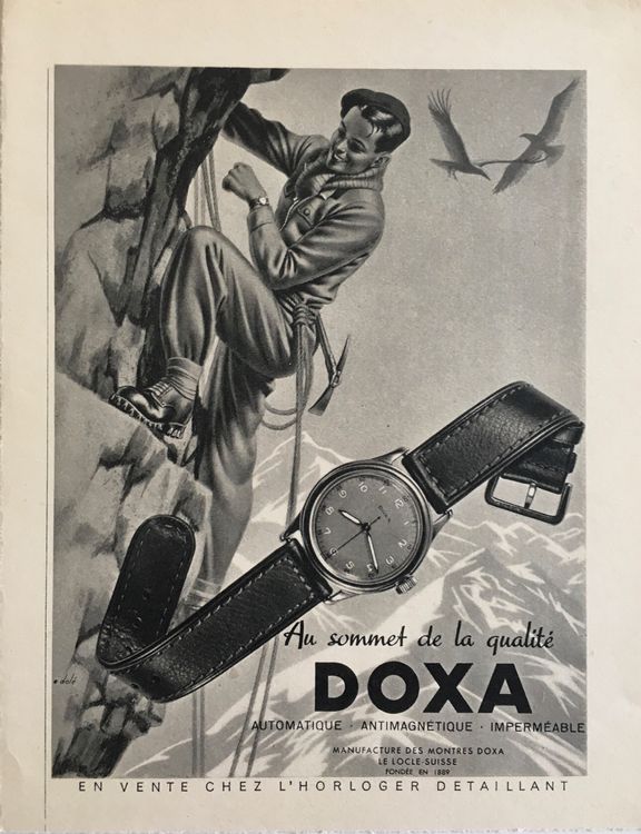 Vintage Reklame, DOXA Uhren, Bergsteigen, Le Locle, 1946 (Gebraucht) in ...