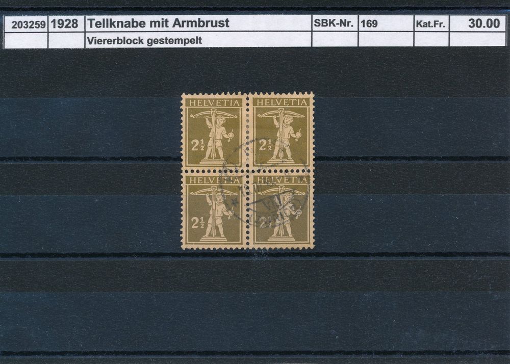1928 Tellknabe mit Armbrust - 2,5 Rp. Viererblock (Gebraucht) in Winterthur für CHF 4.5 – mit ...