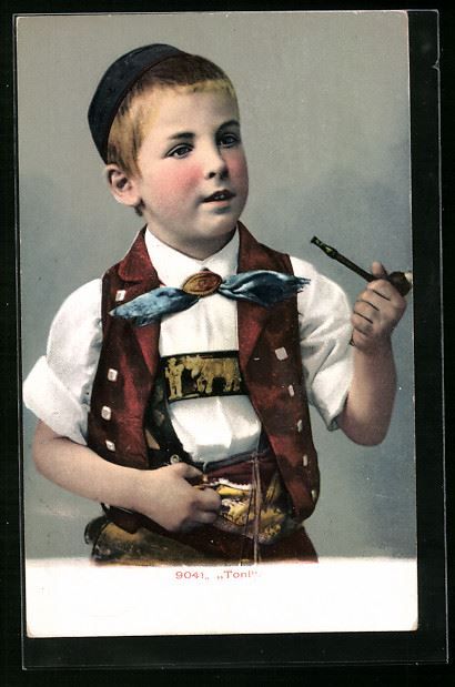 AK Toni in Tracht mit Pfeife, 1907 | Kaufen auf Ricardo
