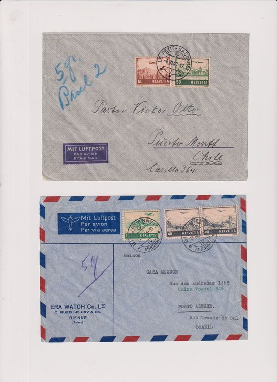 Flugpostbriefe nach Südamerika Chile und Brasilien !!!! (Gebraucht) in Bibern SH für CHF 40 ...