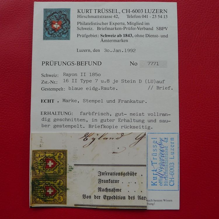 Toller Rayon-Brief: AARAU 1852: 16II Type 7+8 D-LU +Attest (Gebraucht ...