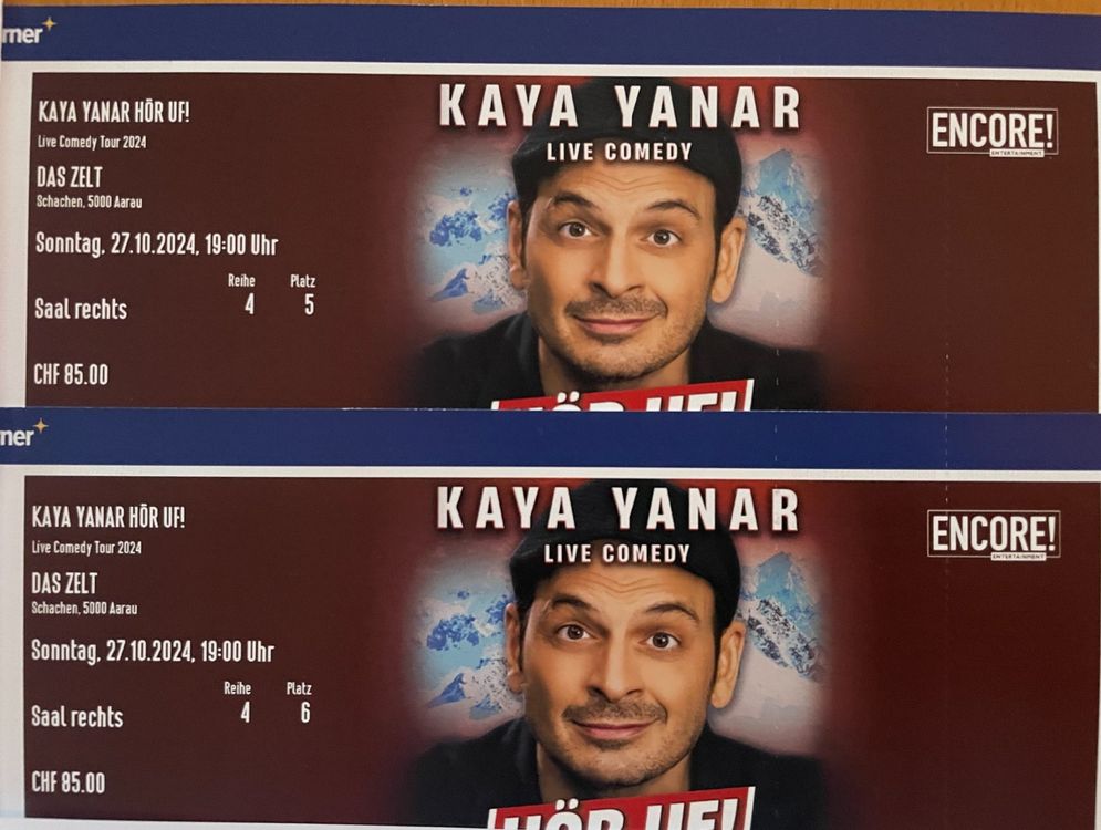 ⚠️ 2 (3) TOP Tickets Reihe 4 KAYA YANAR So 27.10.24 - Aarau | Acheter ...