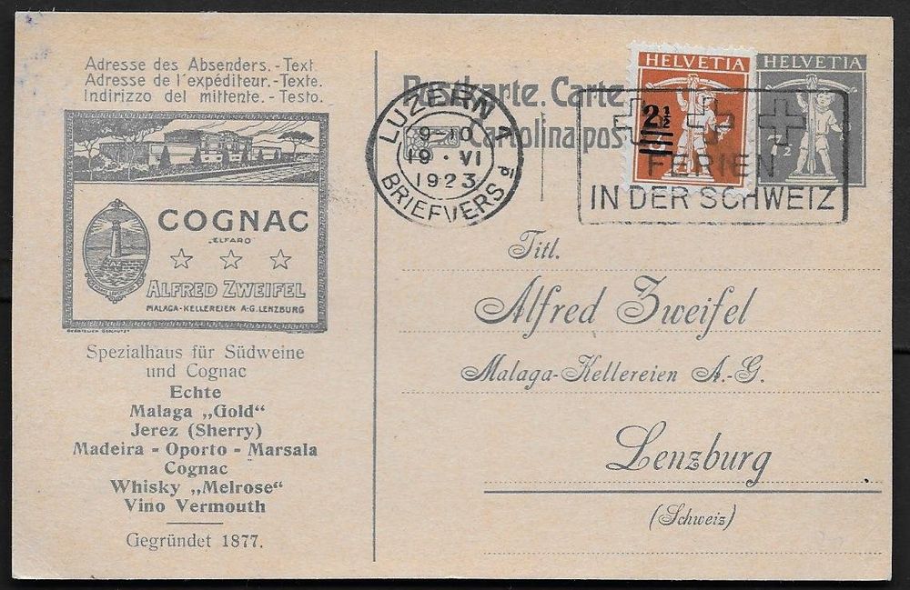 1918 illust. Privat-GS 71/2c. Reklame Cognac o Luzern ab 1.- | Kaufen ...