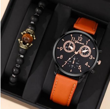 Männer Uhr Geneva mit Lederarmband + 1 Armband (Neu und OVP) (Neu und ...