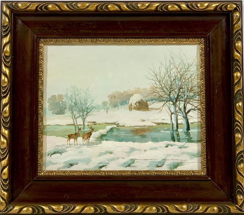 Winterlandschaft Gemälde mit 2Reh unleserlich Signiert (Gebraucht) in Root für CHF 25 – mit ...
