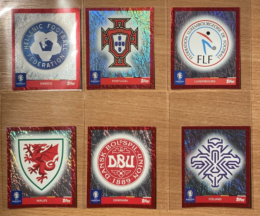 Topps Euro 2024 GRE 1/POR 1/LUX 1/WAL 1/DEN 1/ICE 1 - Wappen (Neu ...