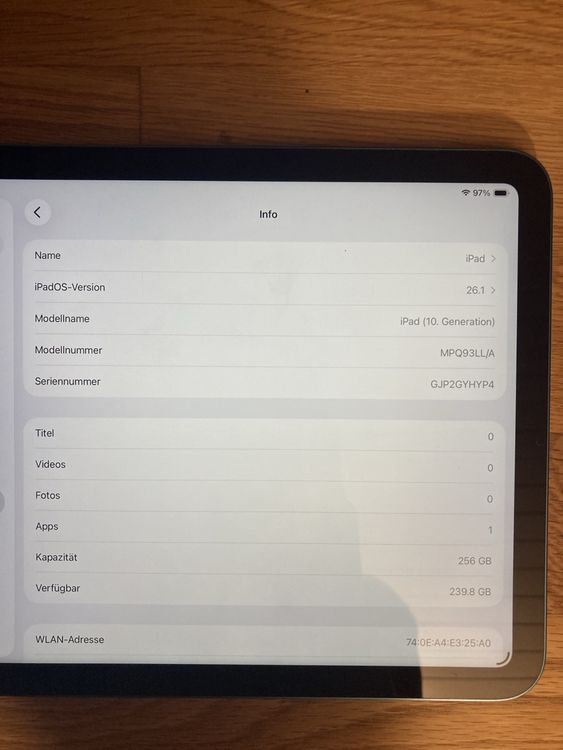 iPad 10. Generation, 256GB, wie neu, Top Zustand! (Neu (gemäss ...