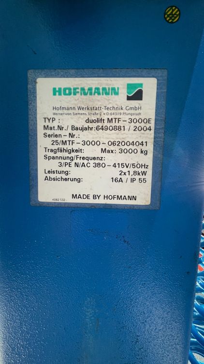 HOFMANN Duolift MTF 3000E 2Säulen Lift, Top Zustand (Gebraucht) in ...