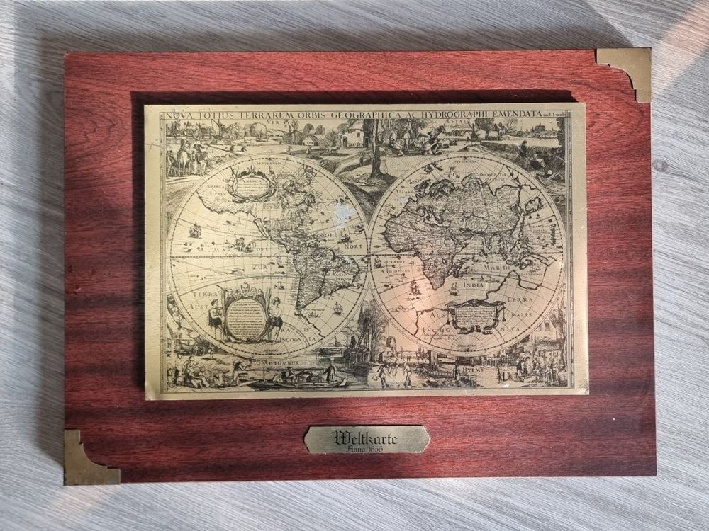 Weltkarte Jahr 1636 World Map Holz Vintage Retro Look Old (Gebraucht ...