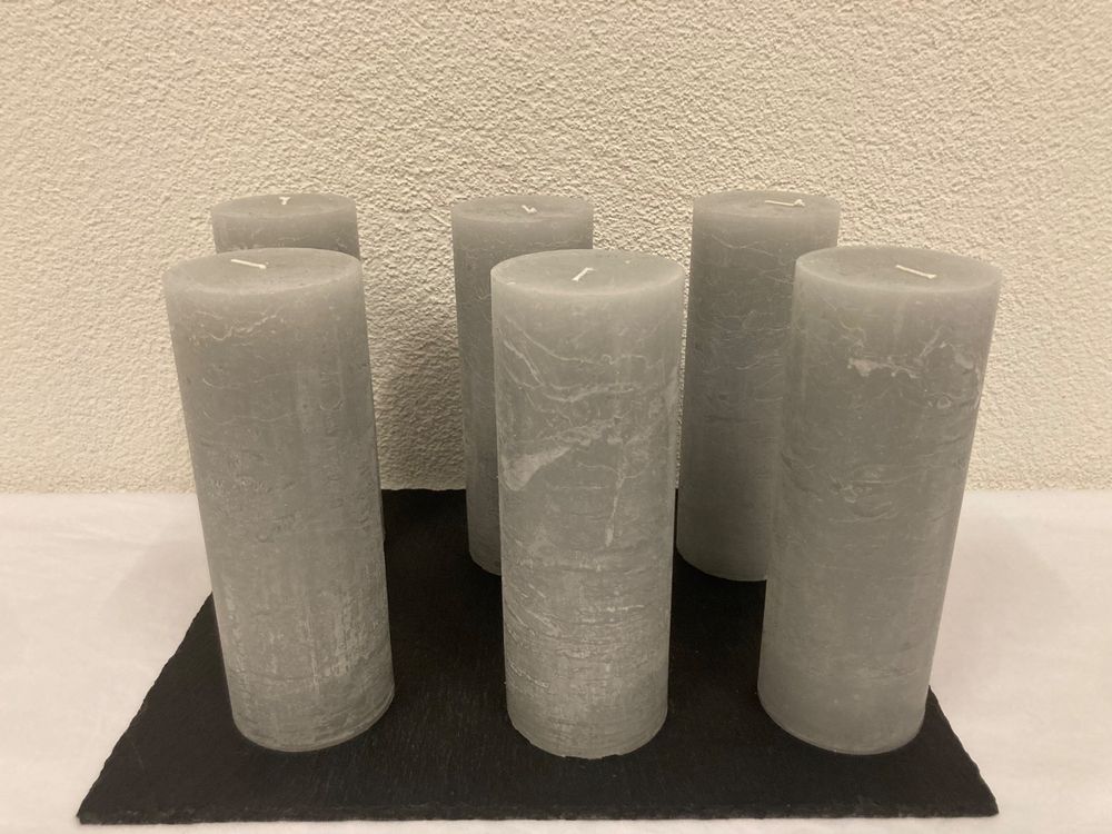 Restposten Kerzen, 6 Stück a 8x22 cm, grau Raureif (Neu und originalverpackt) in Neuenhof für ...