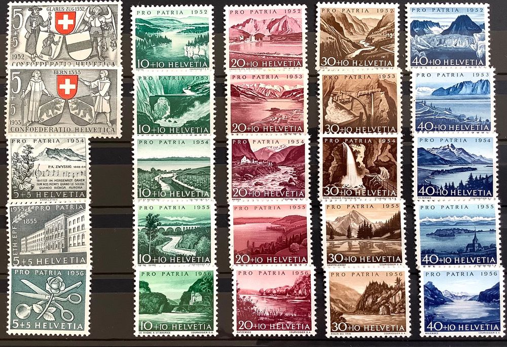 1952-56 Pro Patria Seen und Wasserläufe Sätze ** (Neu (gemäss Beschreibung)) in Liestal für CHF ...