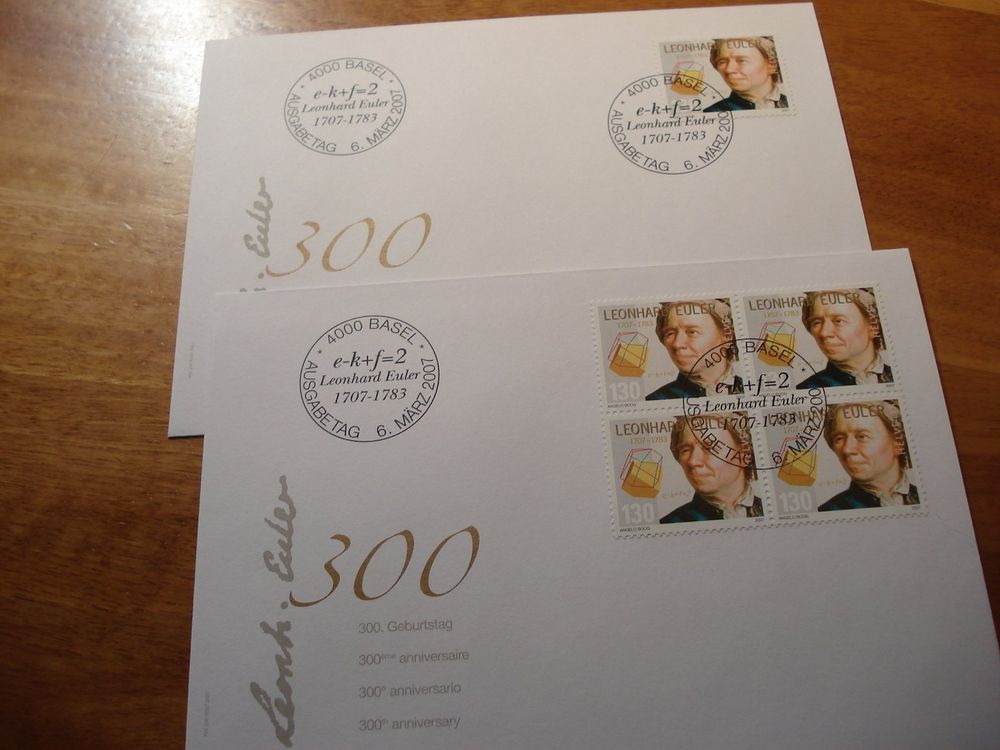 FDC 2007, Leonhard Euler, Einzel + 4erblock, 2 Belege (Gebraucht) in ...