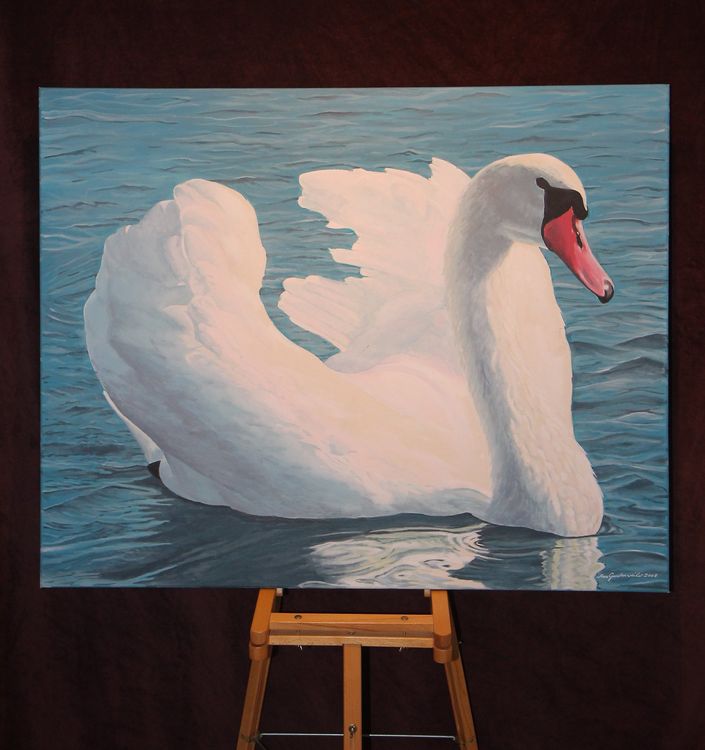Acryl Energiegemälde mit Motiv Schwan Gross (Neu (gemäss Beschreibung ...