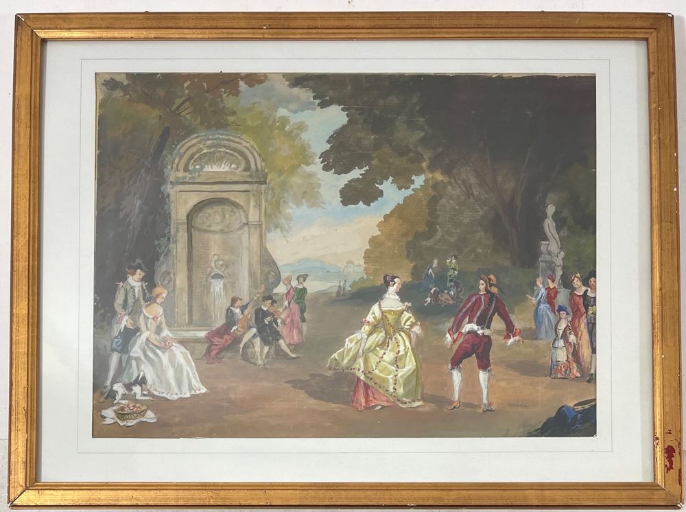 Antike Romantische Szene Aquarell mit tanzende Paare Sign (Gebraucht) in Root für CHF 19 – mit ...