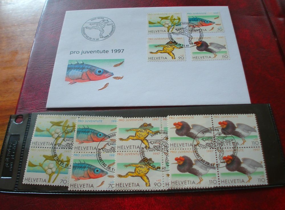 Pro Juventute 1997, FDC + Satz Lose 4erblocks, ET-o (Gebraucht) in Niederwil AG für CHF 1 – mit ...