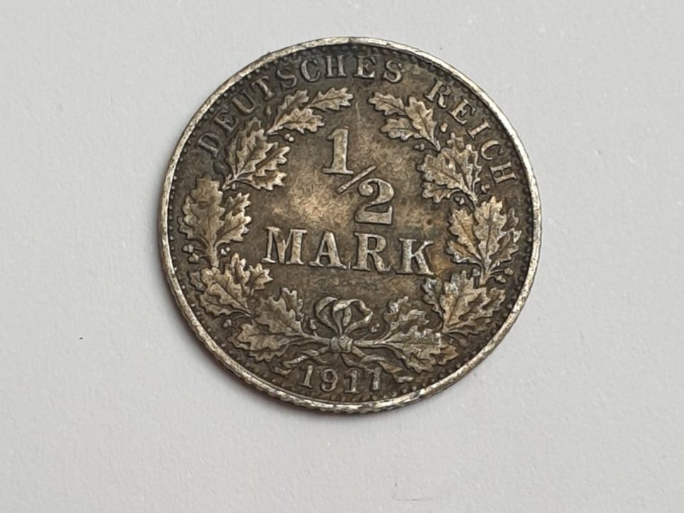 🇩🇪 1/2 Mark 1917 G (Rarer) *** Silver 2.78g .900 (Gebraucht) in ...