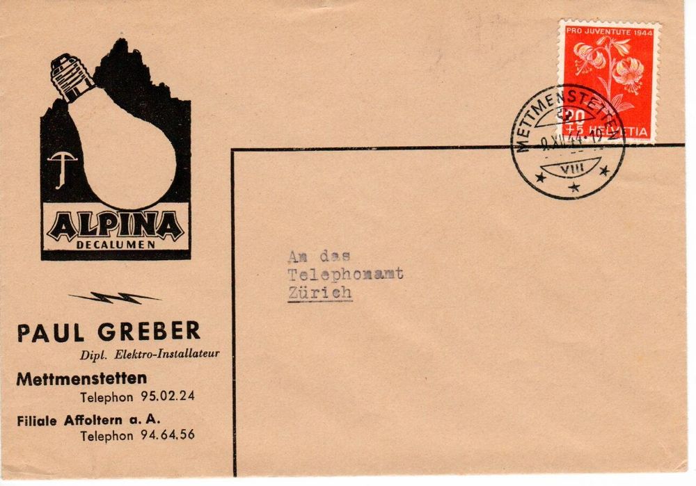 Brief, Paul Greber Elektro Mettmenstetten 1944 | Kaufen auf Ricardo