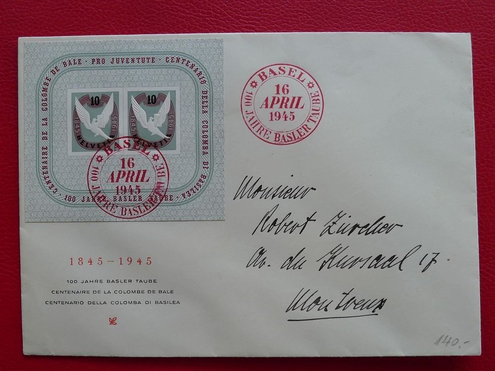 1948, W23 Baslertaube-Block, LUXUS-Brief SBK: 150.-+ (Gebraucht) in Sursee für CHF 18.5 – mit ...