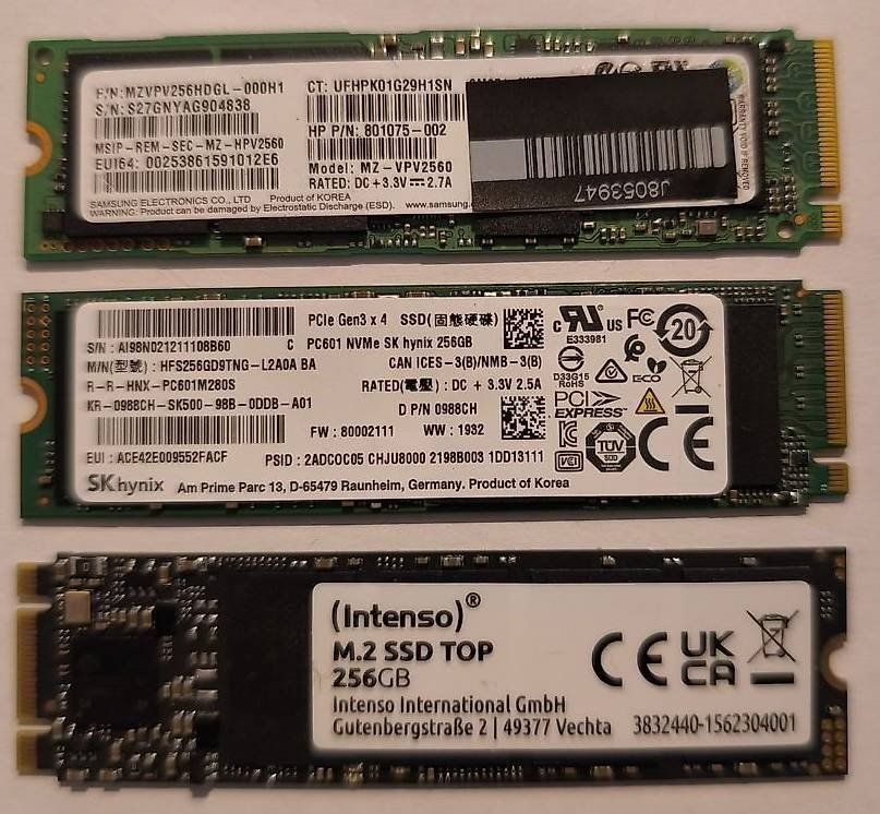 3 Stk. 256 GB SSD M.2 (Gebraucht) in Benglen für CHF 31 – nur Abholung ...