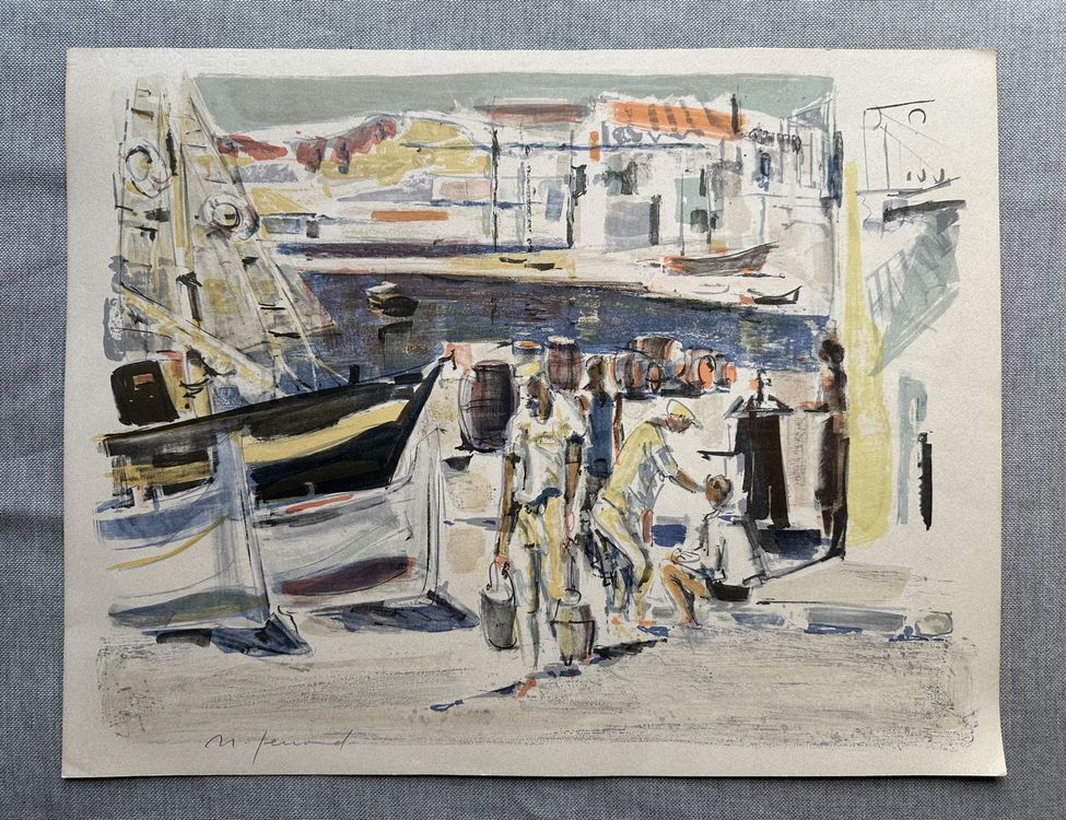 Nanette Genoud: Litho, Hafenszene signiert | Kaufen auf Ricardo