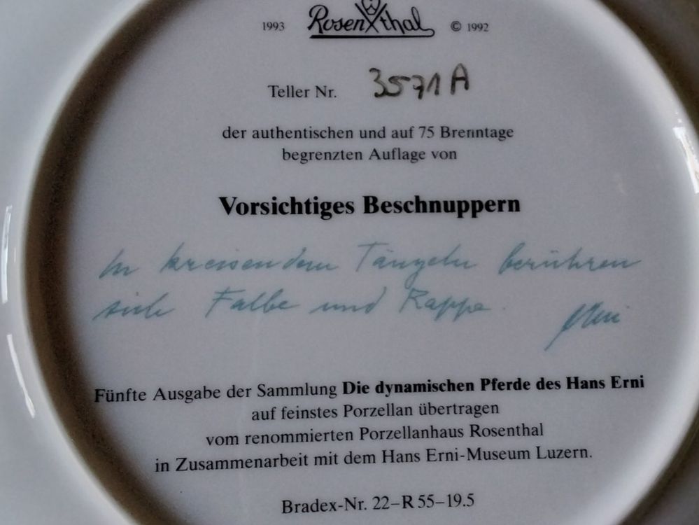 5 Sammelteller"Pferde"Hans Erni Rosenthal,nummerirt signiert | Kaufen auf Ricardo