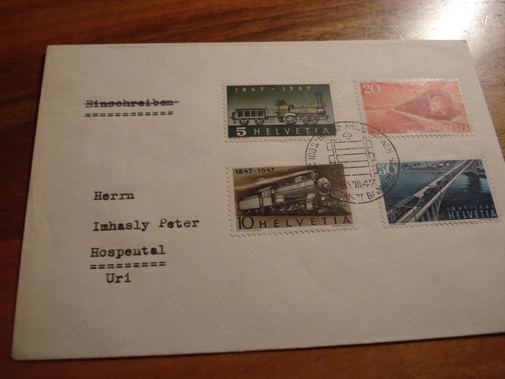Satzbrief 1947, 100 Jahre Eisenbahn, Sonderstempel (Gebraucht) in Niederwil AG für CHF 2.5 – mit ...