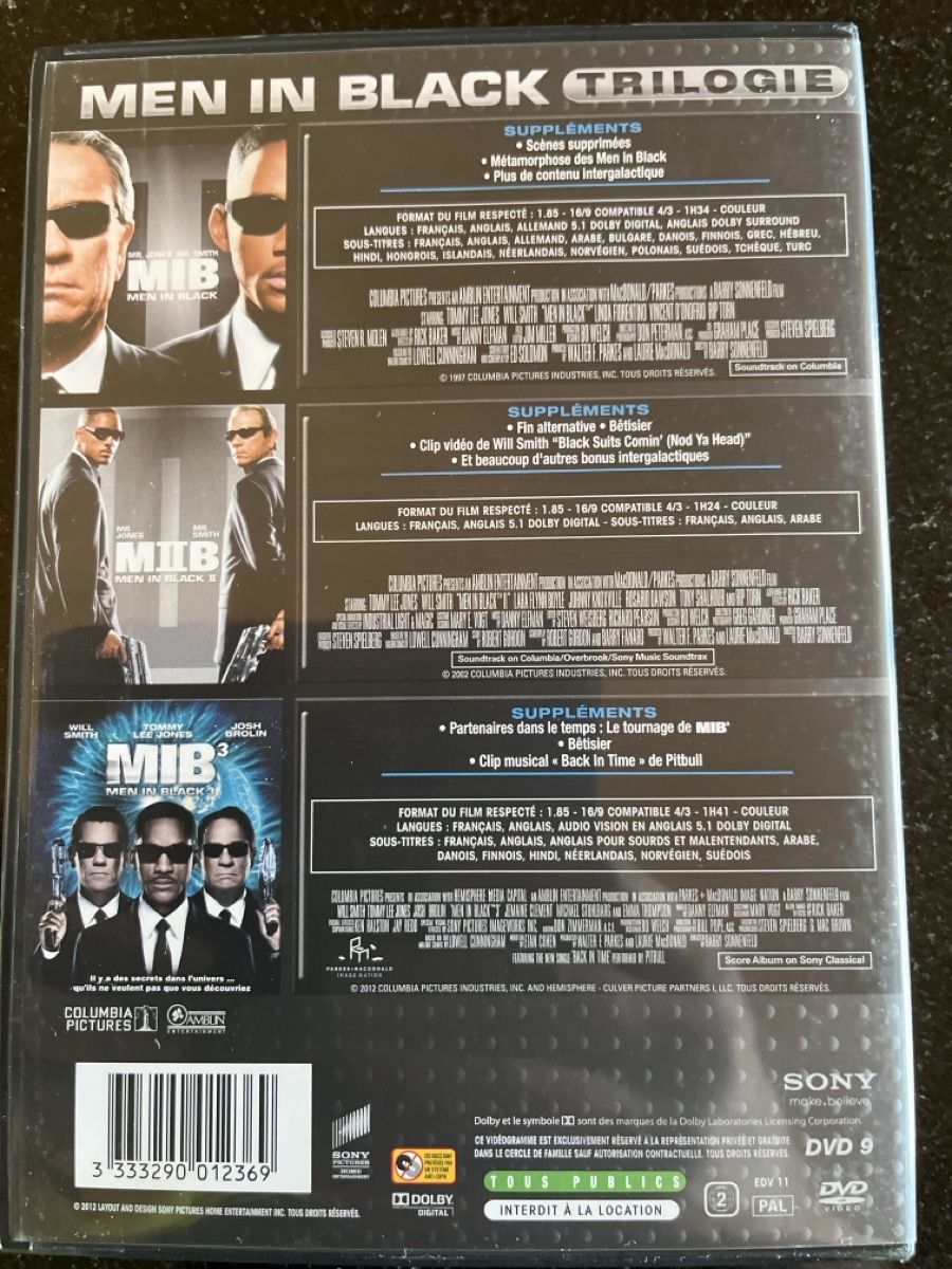Trilogie Men In Black (MIB) DVD - 3 Films Science-Fiction! (D'occasion ...