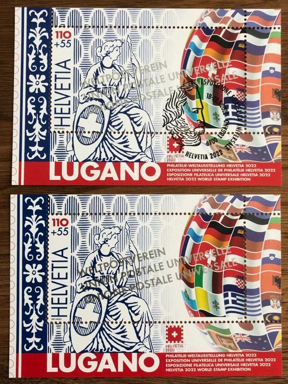 2022 Lugano, 2 Blocks mit Aufdruck "Weltpostverein", 1x gest | Kaufen auf Ricardo